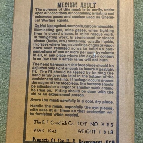 Other | Sealed 1943 Wwii Gas Mask W Box Us Army Noncombatant Military ...